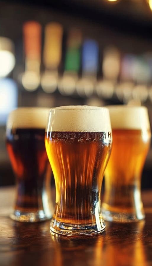 Three Glasses of Diverse Draft Beer, Refreshing and Flavorful Delights ...