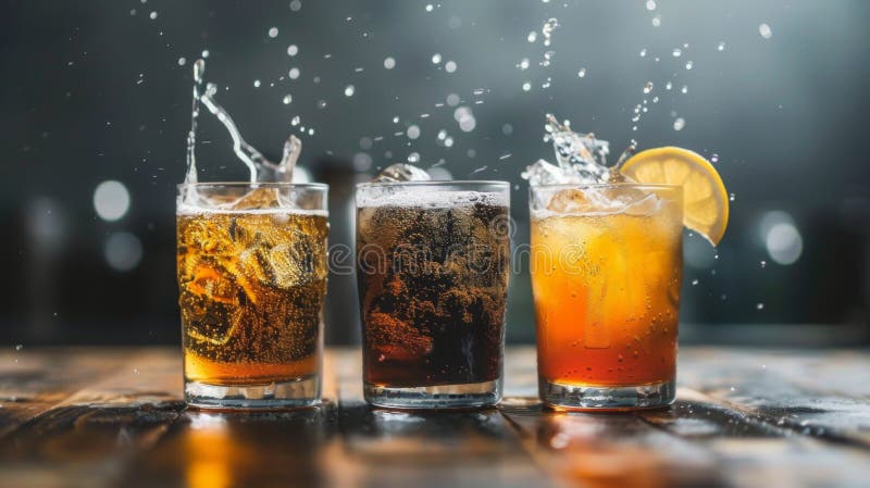 Three Glasses Filled with Different Drinks Stock Photo - Image of ...
