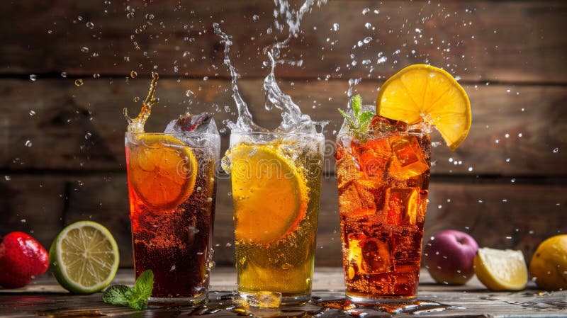 Three Glasses Filled with Different Types of Drinks Stock Image - Image ...