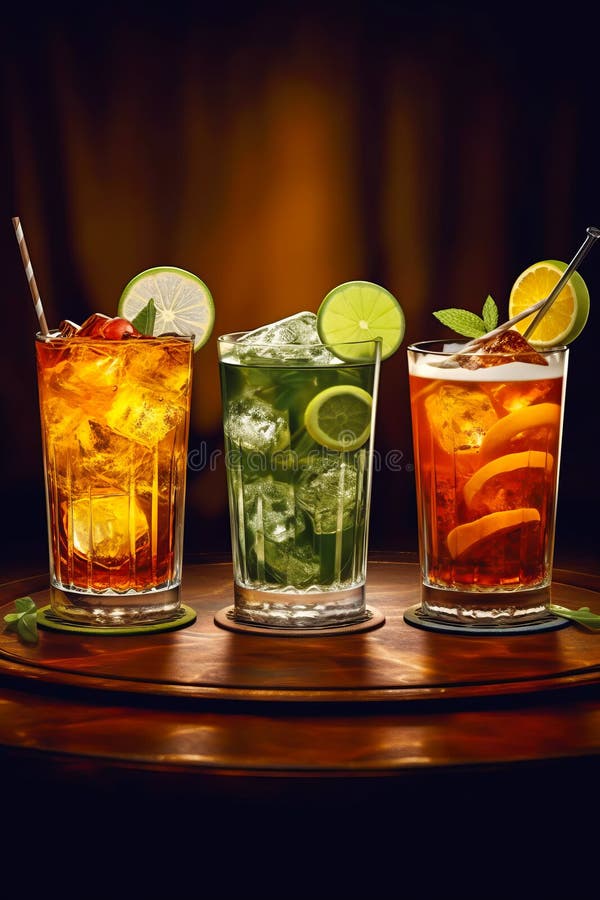 Three Glasses Filled with Different Types of Drinks on Top of Wooden ...