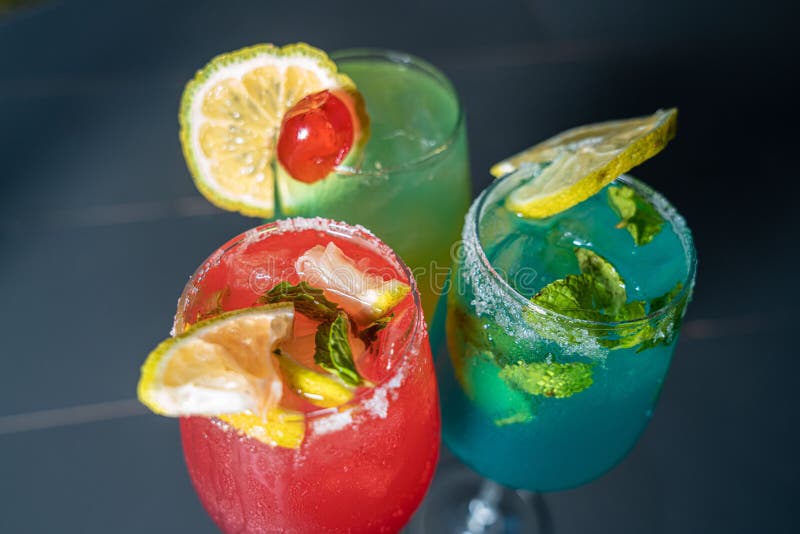 Glasses of fresh cocktails stock photo. Image of sweet - 255447162