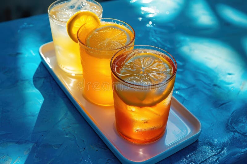 Three Glasses of Lemonade Sitting on a White Tray Stock Photo - Image ...