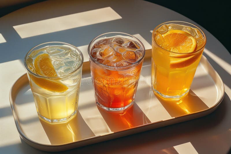 Three Glasses of Lemonade Sitting on a White Tray Stock Photo - Image ...