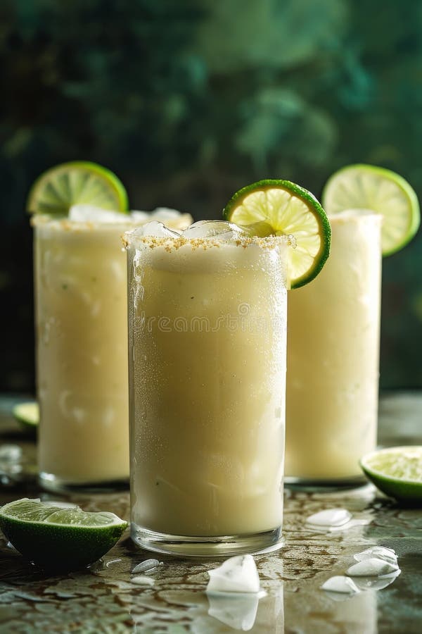 Three Glasses of Limeade with Lime Slices Stock Photo - Image of lime ...