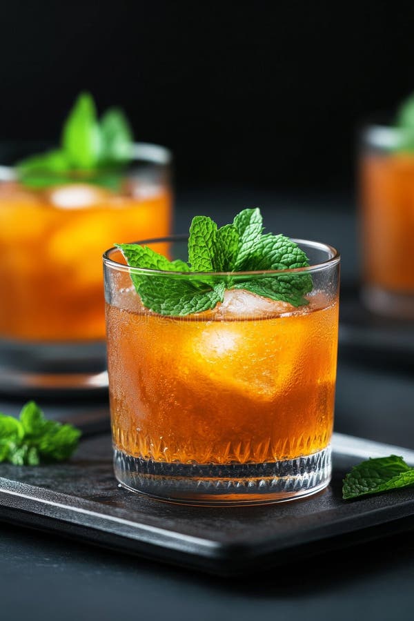 Refreshing Mint Drinks Served in Glasses with Ice on a Dark Background ...