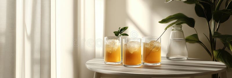 Three Glasses of Orange Juice are Placed on a Table, Showcasing a ...