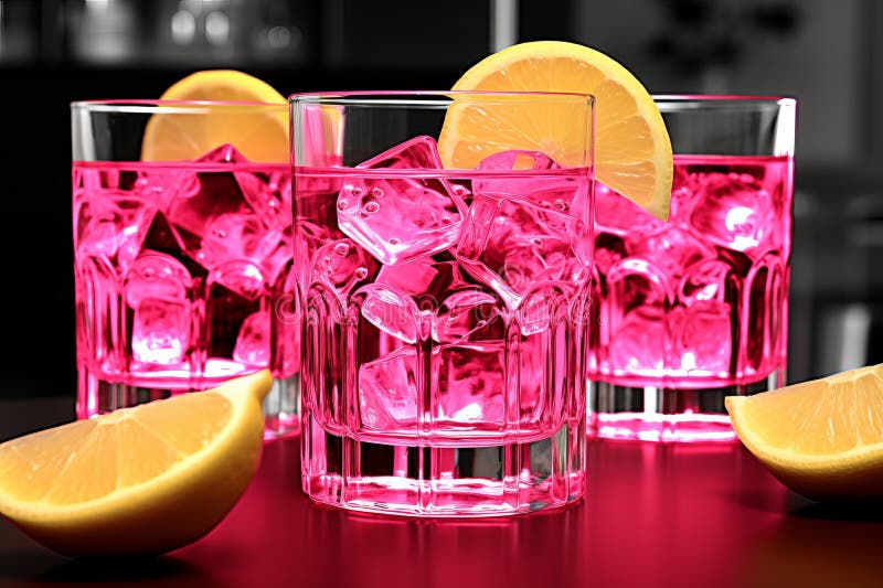 Three Glasses of Pink Drink with Lemon Slices Stock Illustration ...