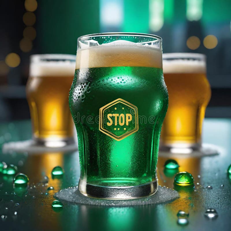 Three Glasses of Refreshing Beer with STOP Written on One of the ...