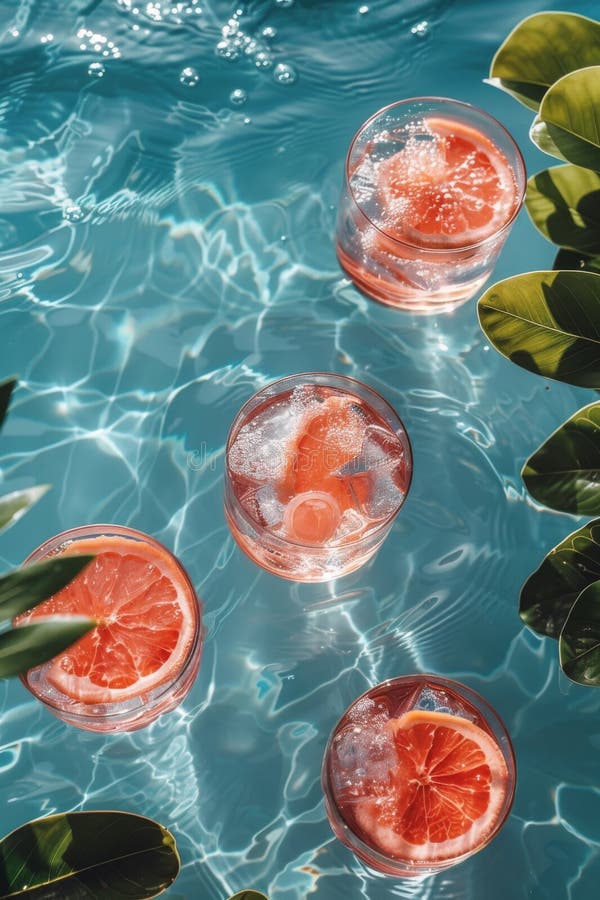 Three Glasses of Water with Grapefruits Floating Stock Photo - Image of ...
