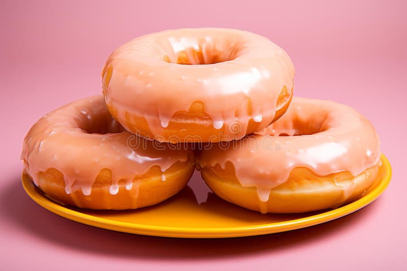 Three Glazed Donuts on a Plate Stock Illustration - Illustration of ...