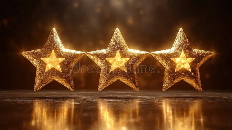Three Gleaming Golden Stars on a Dark Surface Stock Illustration ...