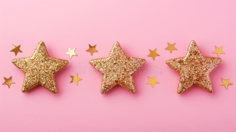 Three Glittering Stars on a Pink Background Stock Photo - Image of ...