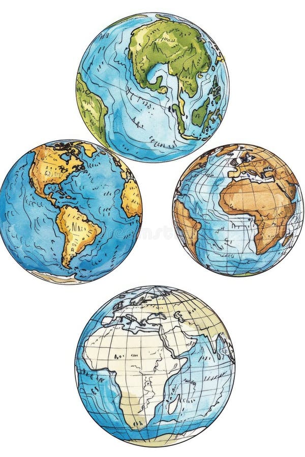 Three Globe-shaped Objects Featuring a Map of the World Stock Image ...