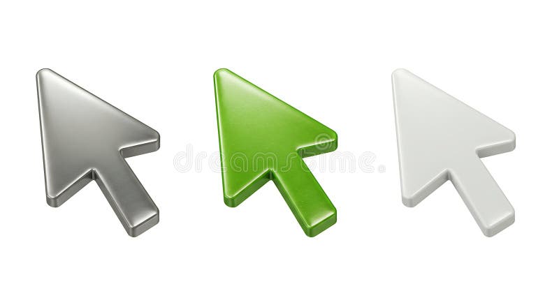Three Glossy Computer Cursor Arrows are Displayed in a Row Against a White Stock Illustration ...