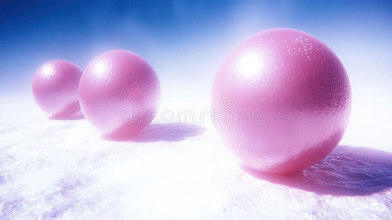 Three Glossy Pink Spheres on a Soft, White Surface Under a Blue Sky ...