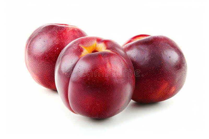 Trio of Red Plums on White Background. Artificial Intelligence Image ...