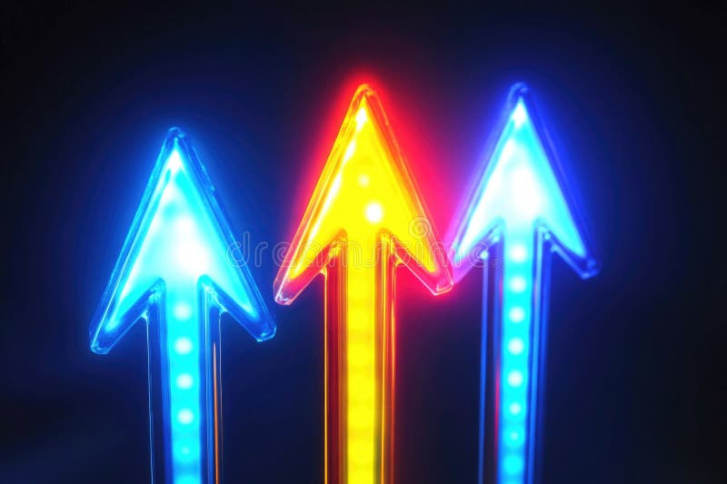 Three Glowing Arrows Pointing in Different Directions Stock Photo ...