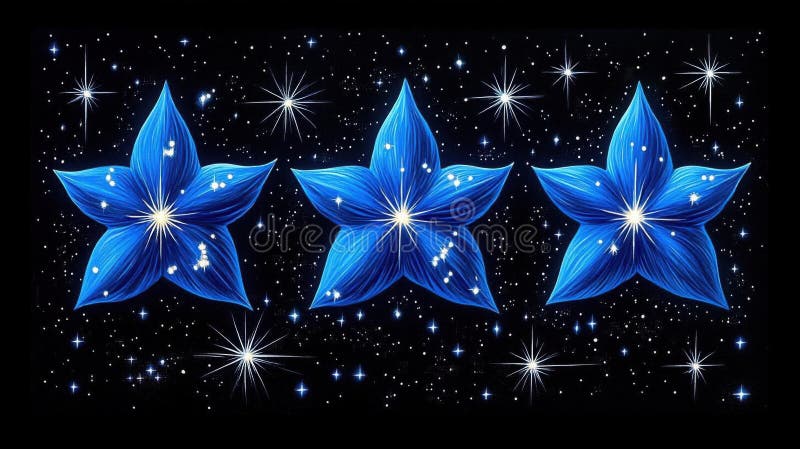 Three Glowing Blue Stars on a Dark Night Sky Stock Illustration ...