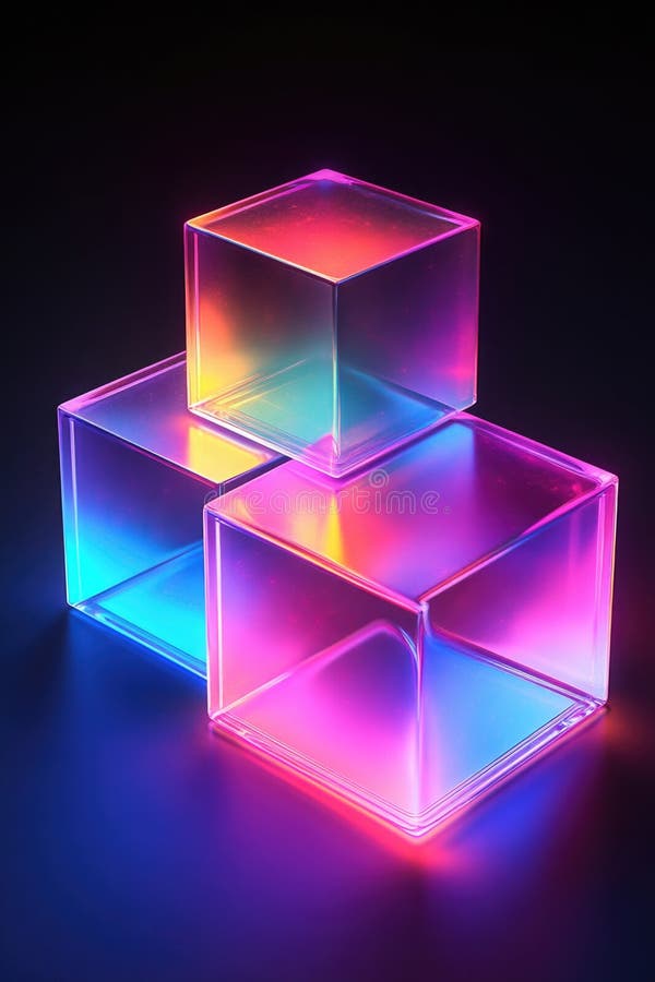 Three Glowing Cubes Stacked Stock Photo - Image of form, bright: 377260468