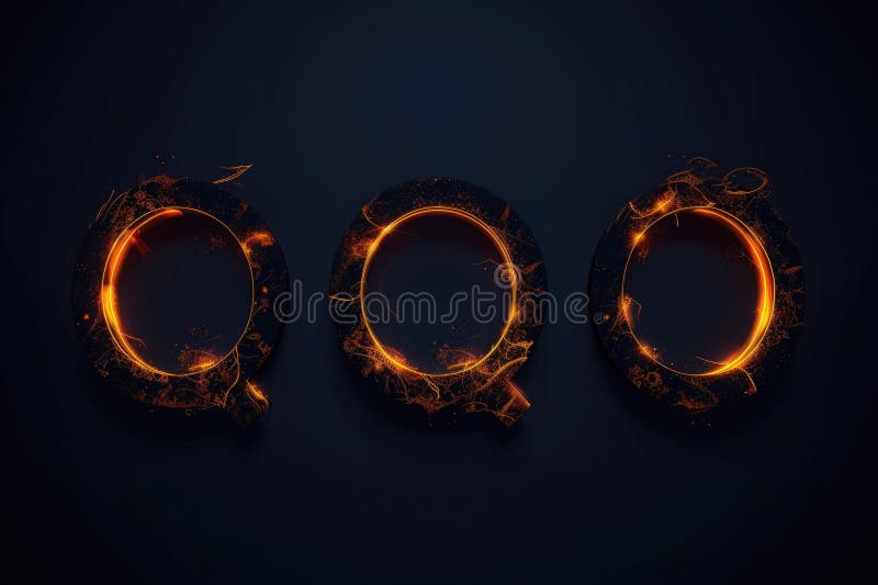 Three Glowing Fire Rings on a Dark Background Stock Photo - Image of ...