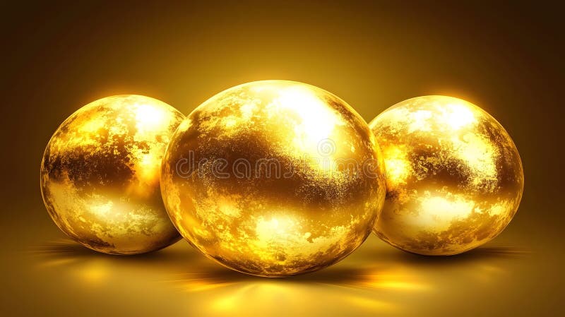 Three Glowing Golden Spheres on a Bright Backdrop Stock Illustration ...