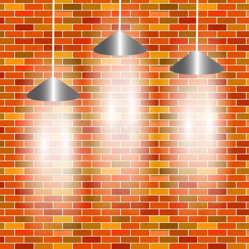 Three Glowing Lamps Against a Brick Wall Stock Vector - Illustration of ...