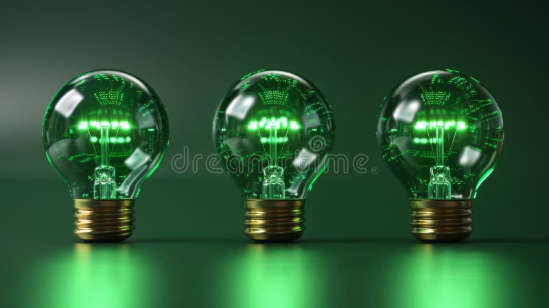 Three Glowing Light Bulbs are Shown in a Row on the Table, AI Stock ...