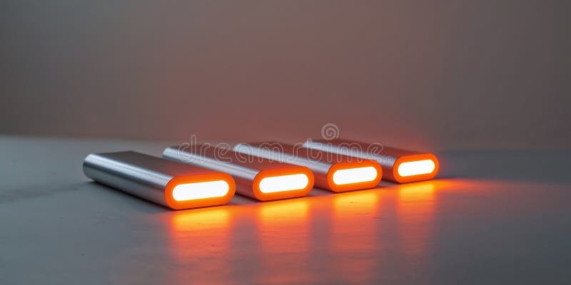 Three Glowing Metal Bars Emitting a Warm Orange Light Stock Image ...
