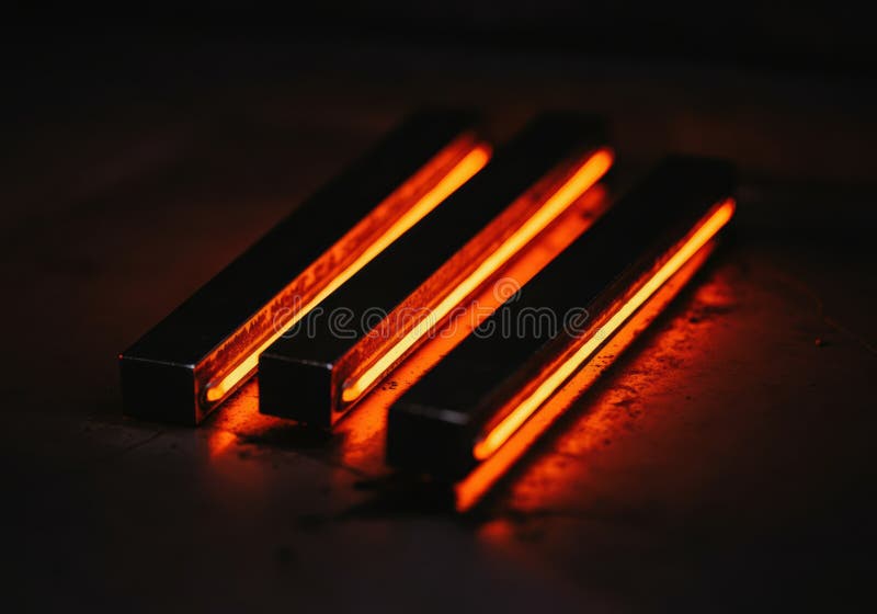 Three Glowing Metal Bars Emitting a Warm Orange Light Stock Image ...