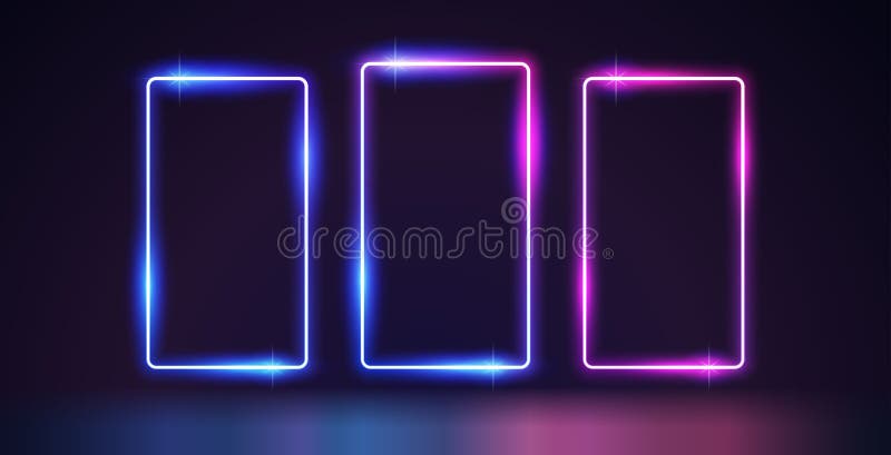 Three Glowing Neon Rectangle Frames Set Stock Illustration - Illustration of linear, party ...