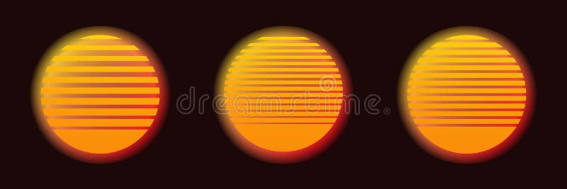 Three Glowing Orange Spheres with Horizontal Stripes Stock Vector ...