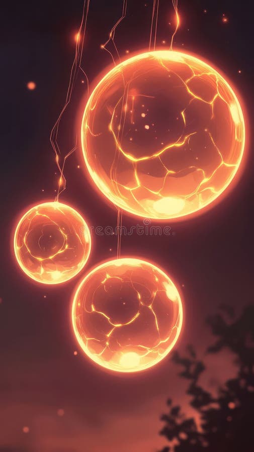 Glowing Fiery Orbs Hanging in Dark Space, Mystical Energy Spheres Stock ...