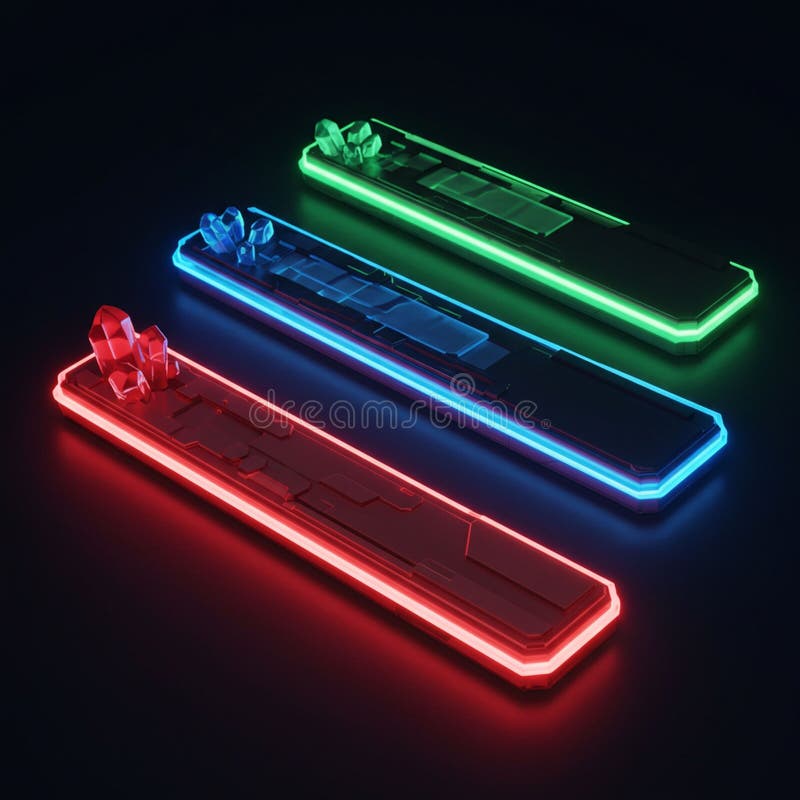 Three Glowing, Rectangular Objects with Angled Ends are Aligned in ...
