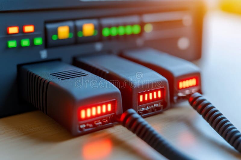 Three Glowing Red Data Cables Plugged into a Server Representing Secure ...