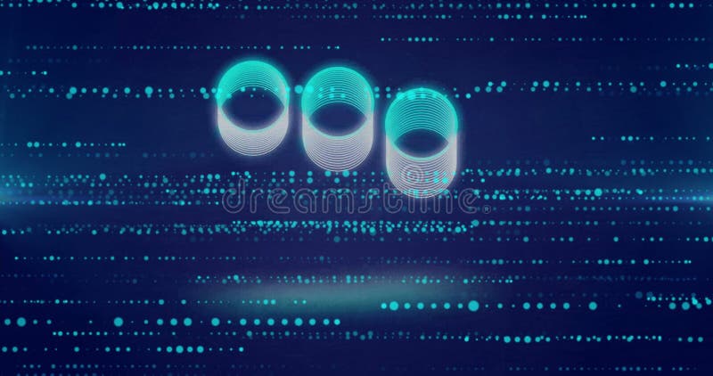 Three Glowing Rings with Digital Particles and Data Processing ...