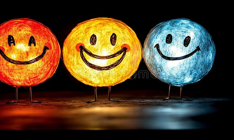 Three glowing smiley faces stock footage. Video of three - 388040450