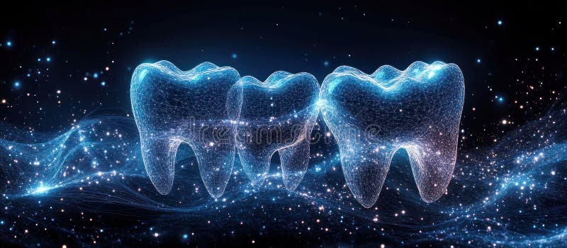 Three Glowing Teeth on a Dark Background Stock Illustration ...