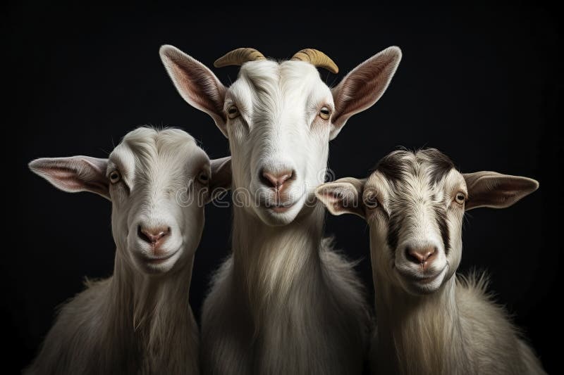 Three Goats on a Dark Background. Generative AI Stock Photo - Image of ...