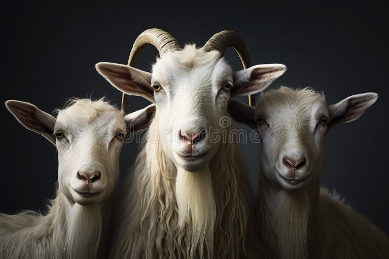 Three Goats on a Dark Background. Generative AI Stock Image - Image of ...