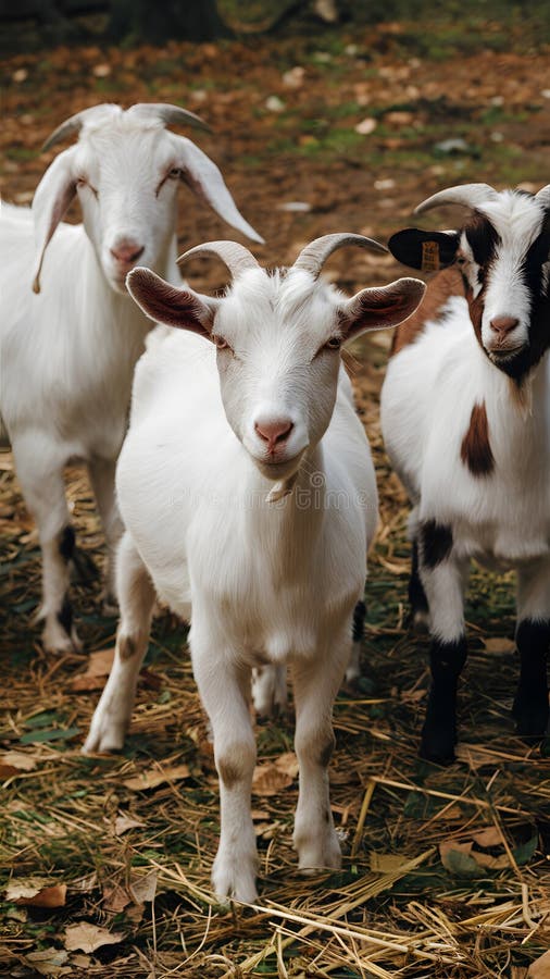 Three Goats, Including One White and Two with White/brown Fur, in Rural ...
