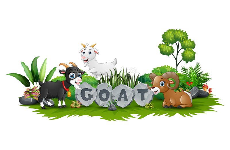 Three Goats is Playing in the Garden Stock Vector - Illustration of ...