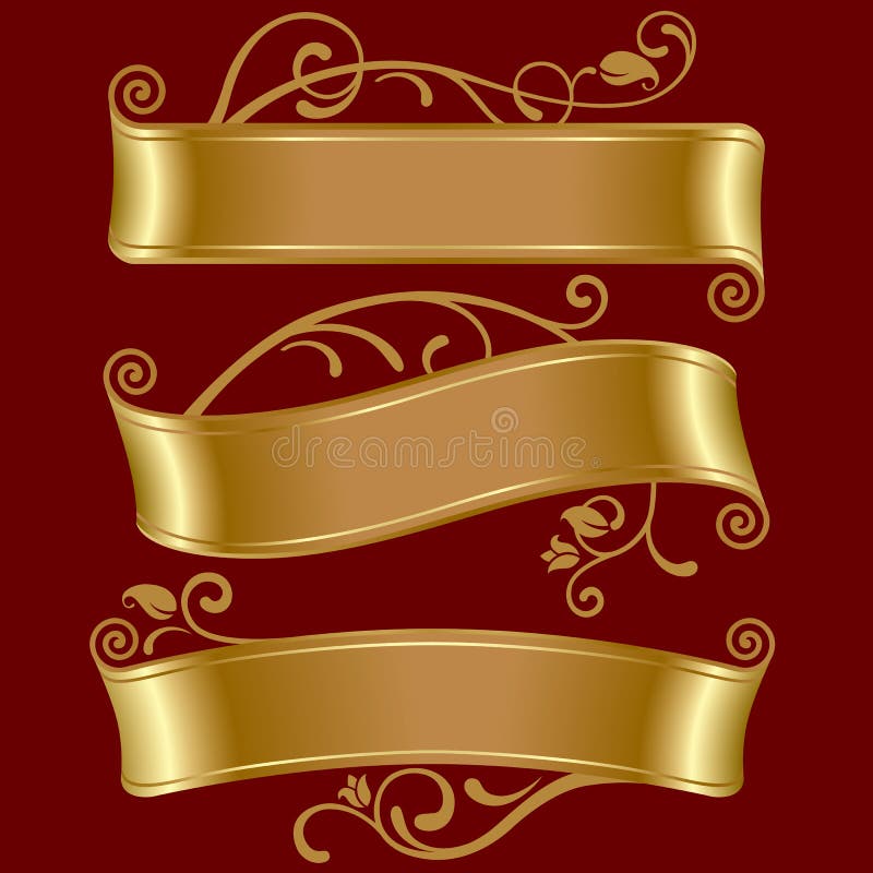 Three gold banners stock vector. Illustration of element - 3722994