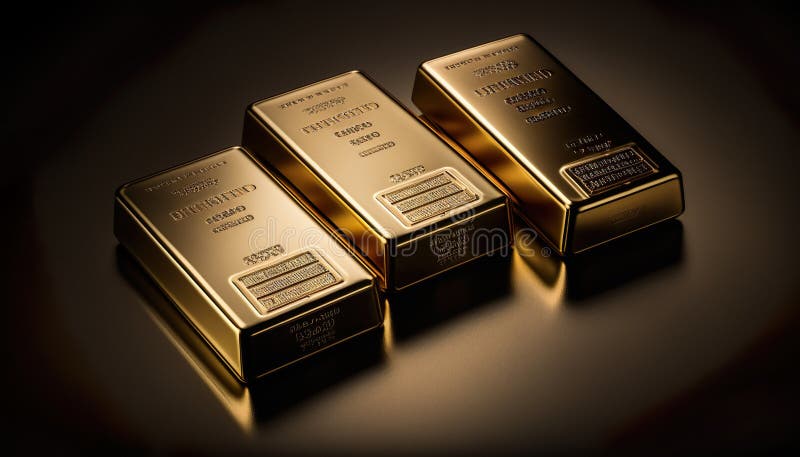 Three Gold Bars Lying Illuminated on a Dark Background - Generative AI ...