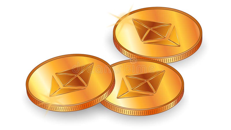 Three Gold Coins Ethereum ETH with Shadow in Isometric View Isolated on ...