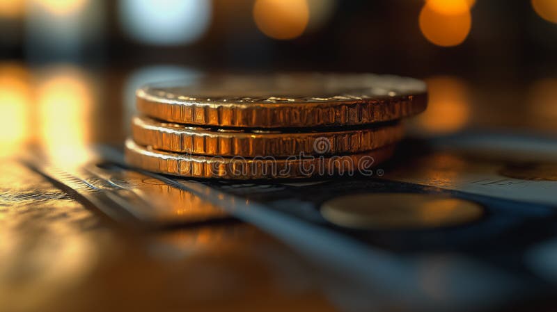 Three Gold Coins Stacked on Top of a Piece of Paper. the Coins are ...