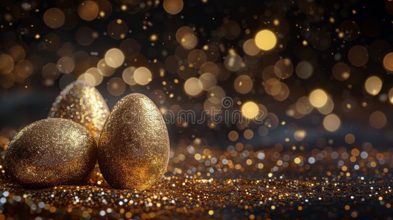 Three Gold Easter Eggs on Glittery Ground Stock Photo - Image of ...