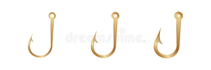 Three Gold Fishing Hooks in Different Sizes for Angling and Catching ...