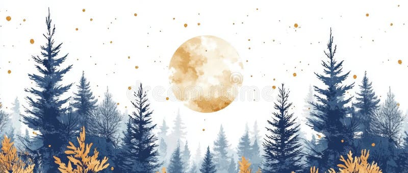 Three Gold-framed Abstract Forest Landscape Paintings Stock Image ...