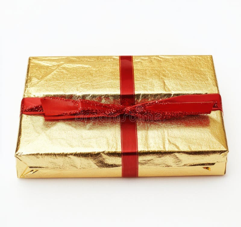 Three Gold Gift Boxes Tied with Red Ribbons, Ready for Gift Packaging ...