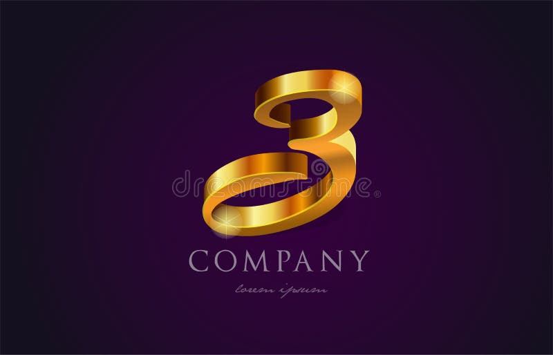 3 Three Gold Golden Number Numeral Digit Logo Icon Design Stock Vector ...